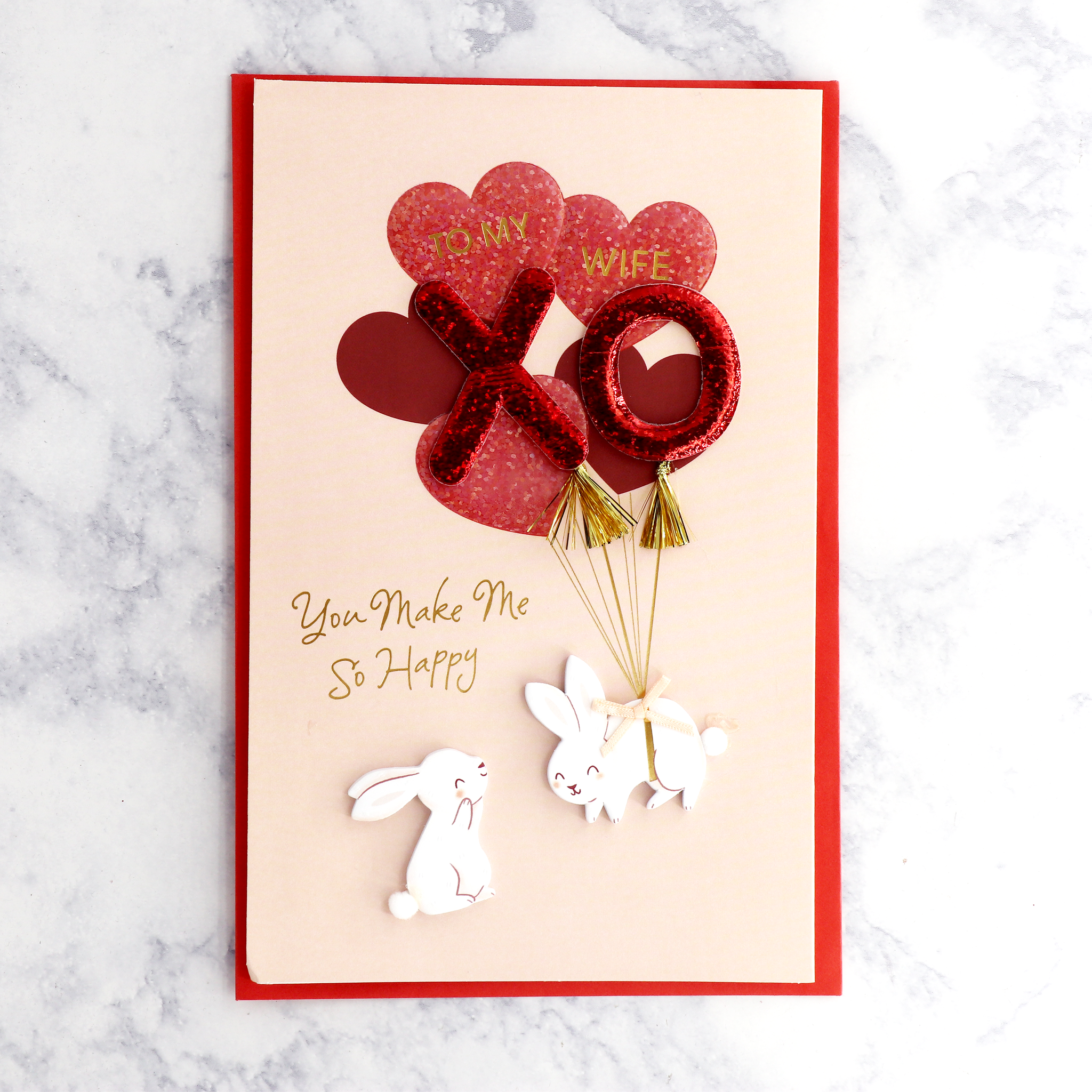 Bunnies & Balloons Valentine's Day Card (Wife) – Bonsai Paper Co.