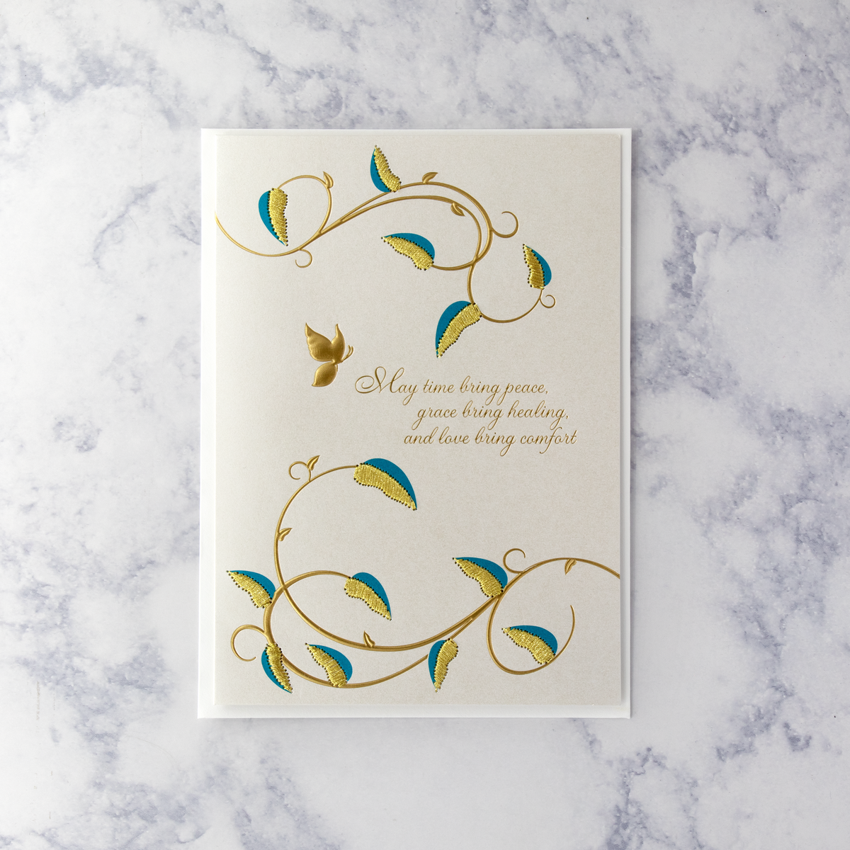Embroidered Teal Flock & Gold Sympathy Card – Bonsai Paper Co.