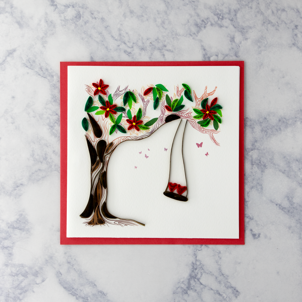 Handmade Hearts On A Swing Quilling Romance Card – Bonsai Paper Co.