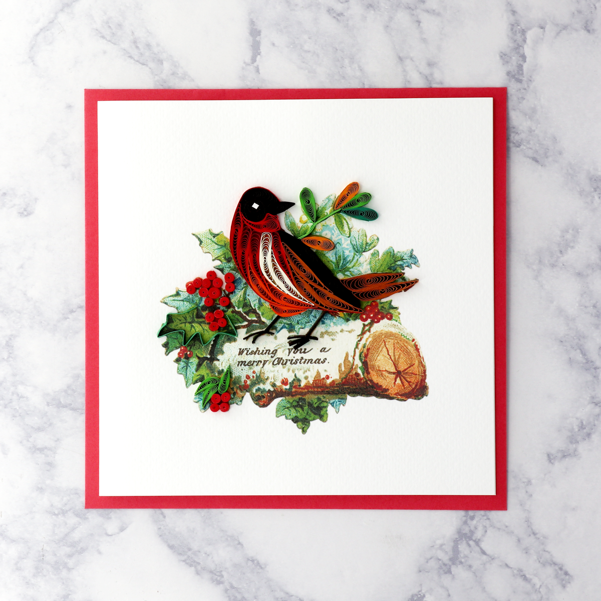 Handmade Holly Robin Quilling Christmas Card – Bonsai Paper Co.