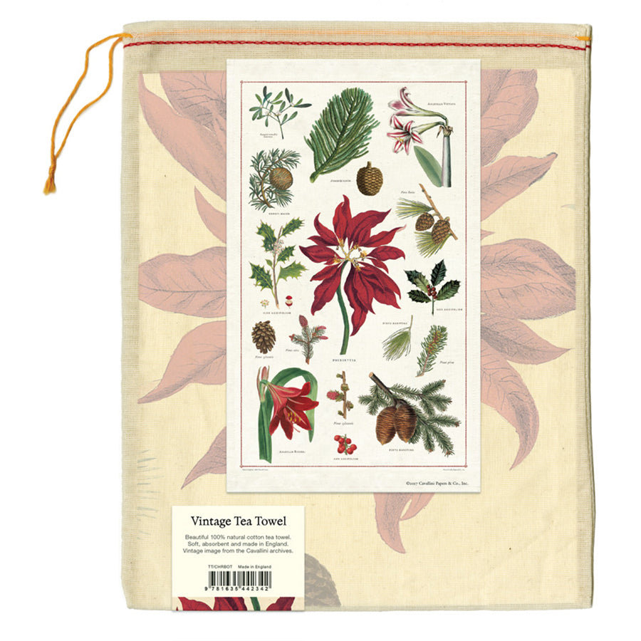 Vintage Botanica Poinsettia Christmas Tea Towel – Bonsai Paper Co.