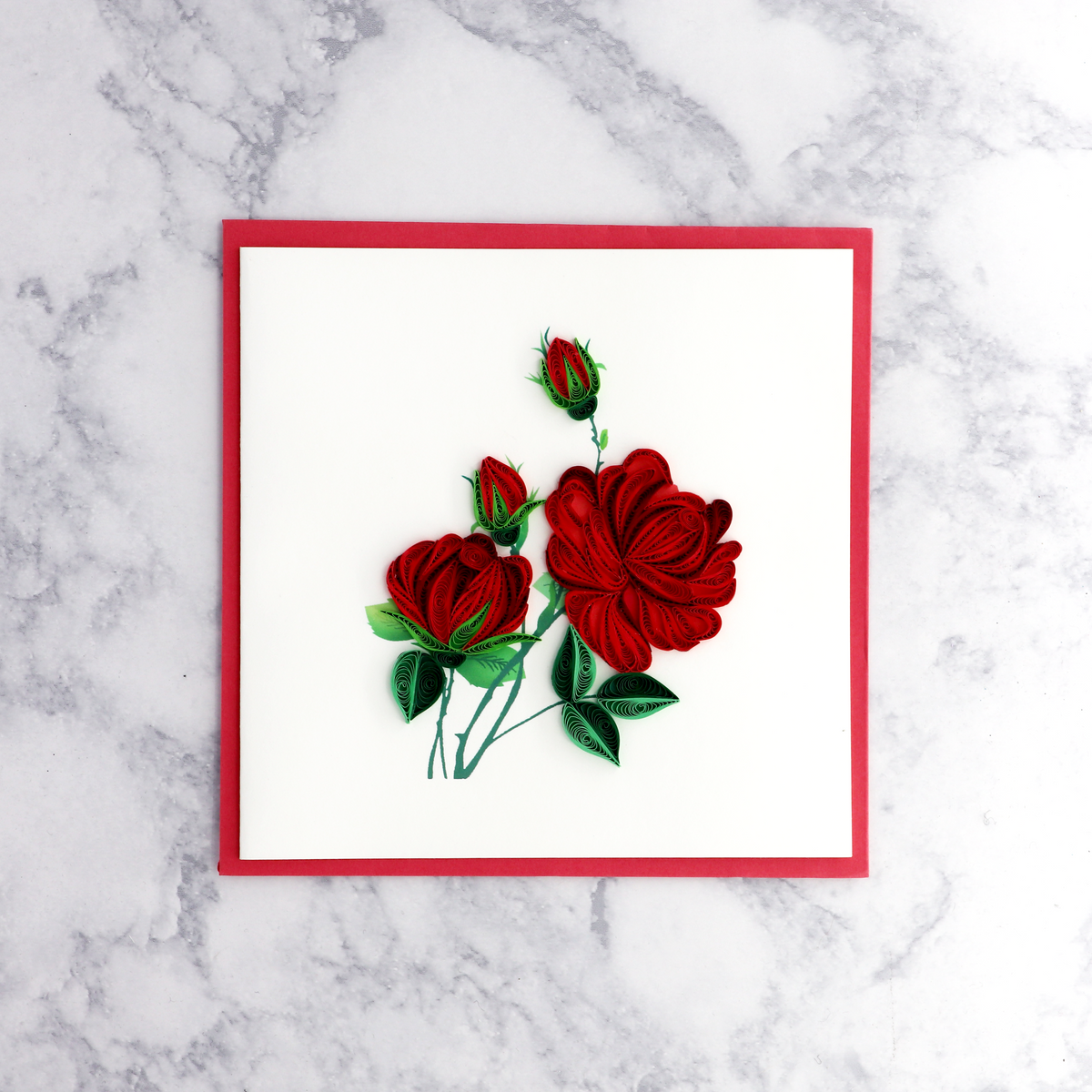 Handmade Red Roses Quilling Blank Card – Bonsai Paper Co.
